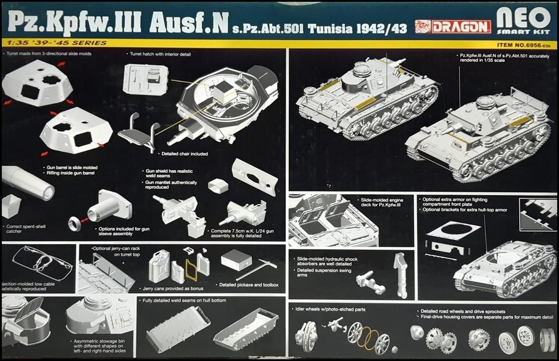 DRAGON, Dragon 6956 1/35 Ölçek Pz.Kpfw.III Ausf.N 501. Alay (Tunus 1942 ...